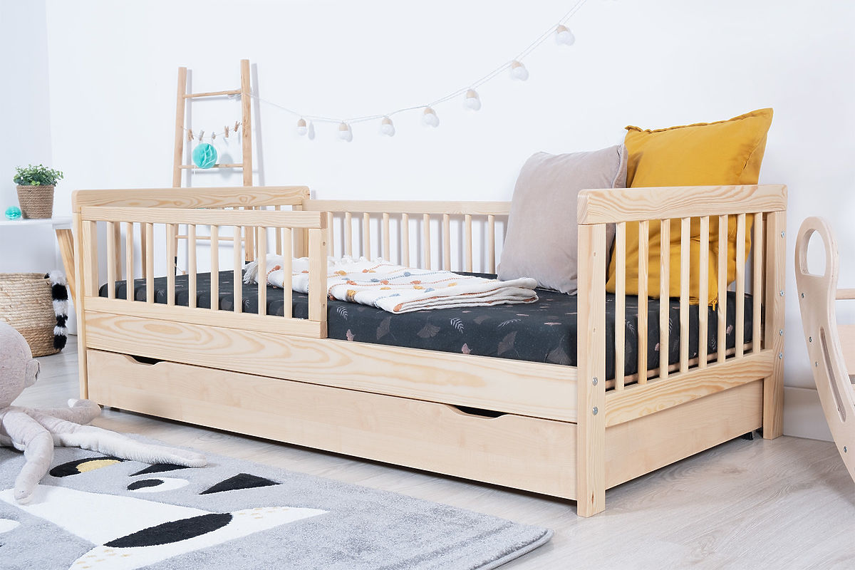 Gyerekágy korláttal TEDDY - természetes - banaby.hu